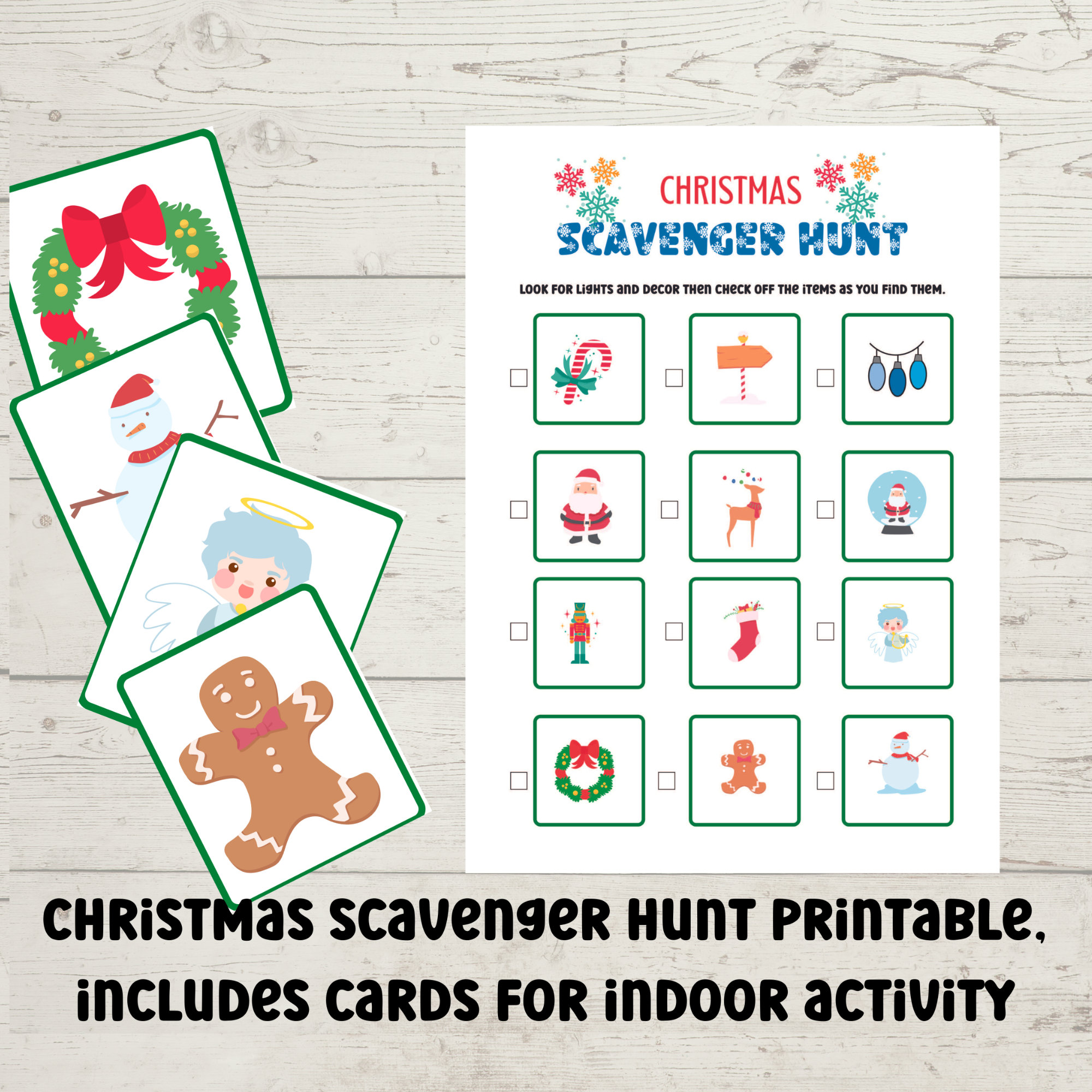 Christmas Scavenger Hunt Printable, Includes Cards for Indoor Christmas ...