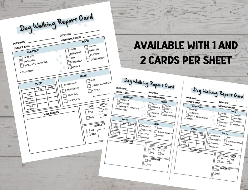 Dog Walking Report Card, Pet Sitter Report Printable Card - Etsy