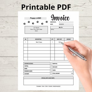Invoice Template Editable, Small Business Invoice, Dog Breeder Invoice ...