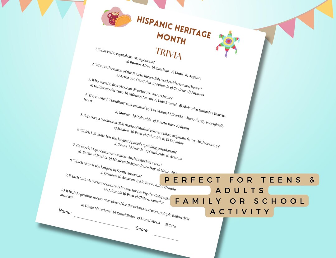 Hispanic Heritage Month Trivia Game, Hispanic Heritage Month Trivia ...