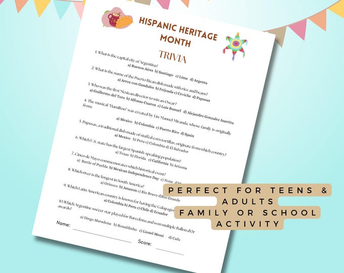 Hispanic Heritage Month Trivia Game | Latin American History Printable ...