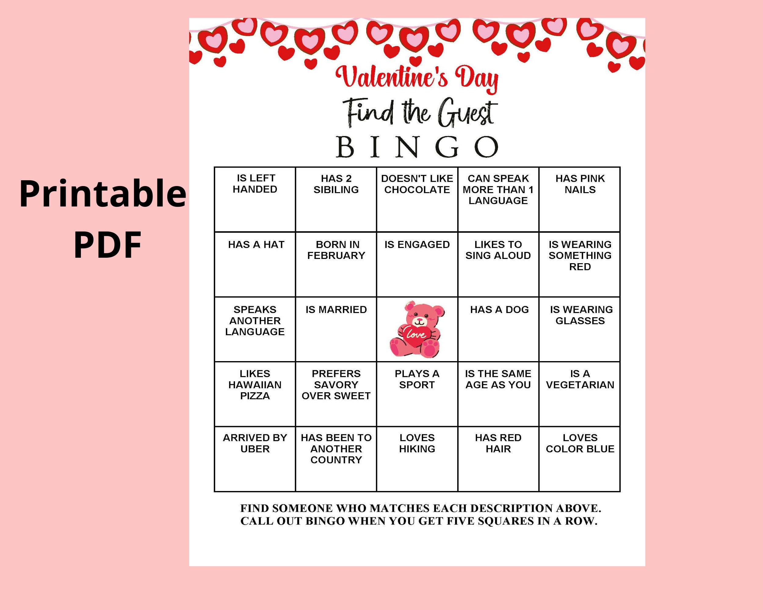 Valentines Find the Guest Bingo, Valentines Day Icebreaker Game ...