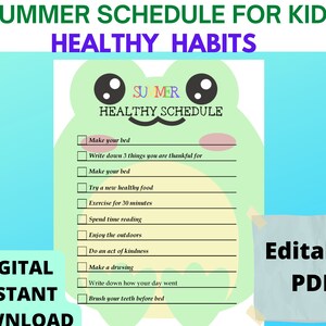 SUMMER Schedule for Kids Editable Healthy Habits | Summer Planner and ...