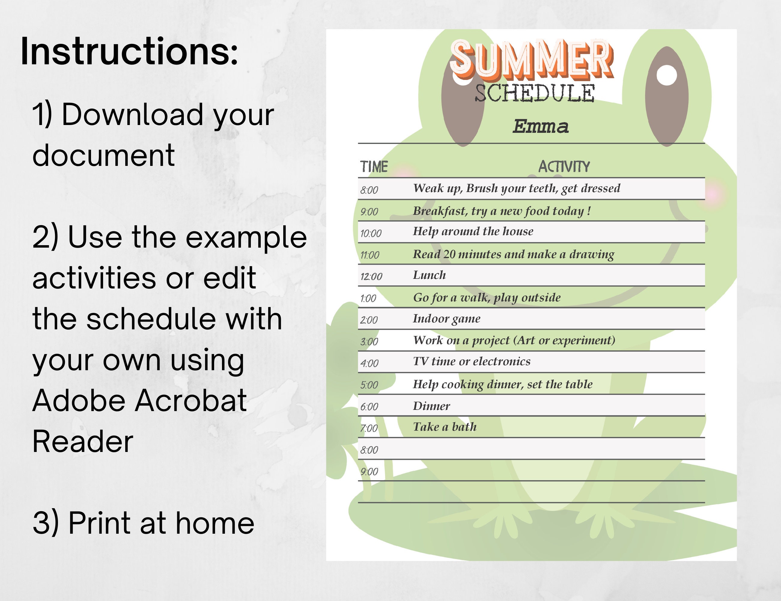 SUMMER Daily Schedule for Kids Printable With Hours, Summer Planner ...