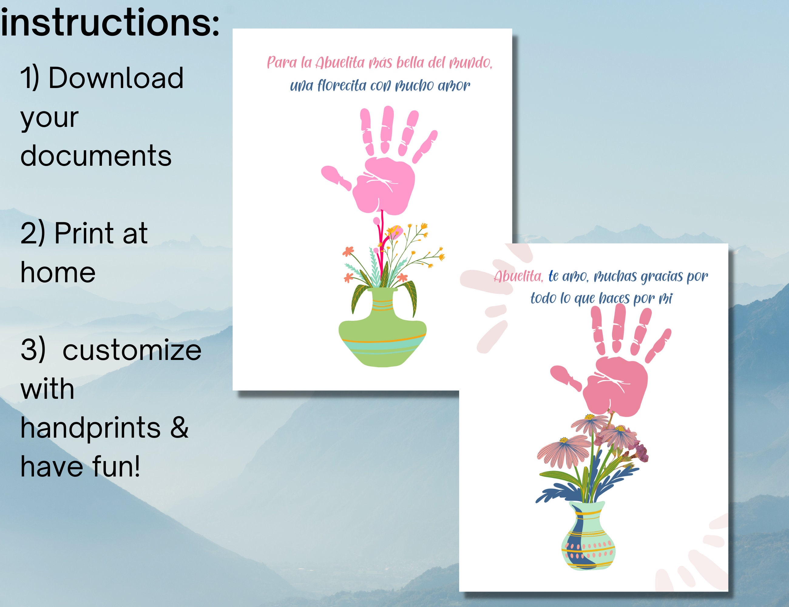 Grandparents Day Handprint Art Gift for Abuelita in Spanish, Flowers ...