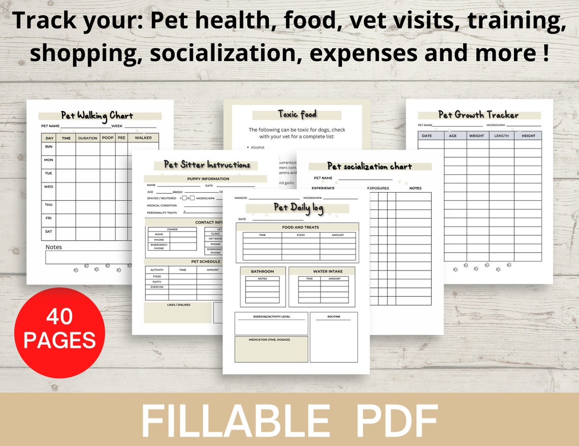 Pet Planner Printable and Editable, Puppy Planner, Pet Care Planner ...
