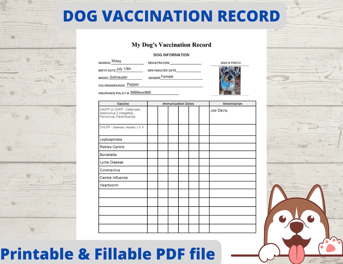 Puppy Vaccination Record Dog Health Record Dog Shot Record - Etsy