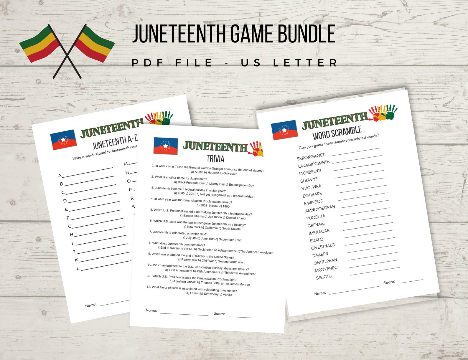 Juneteenth Game Bundle, Includes Juneteenth Trivia, Word Scramble and A ...