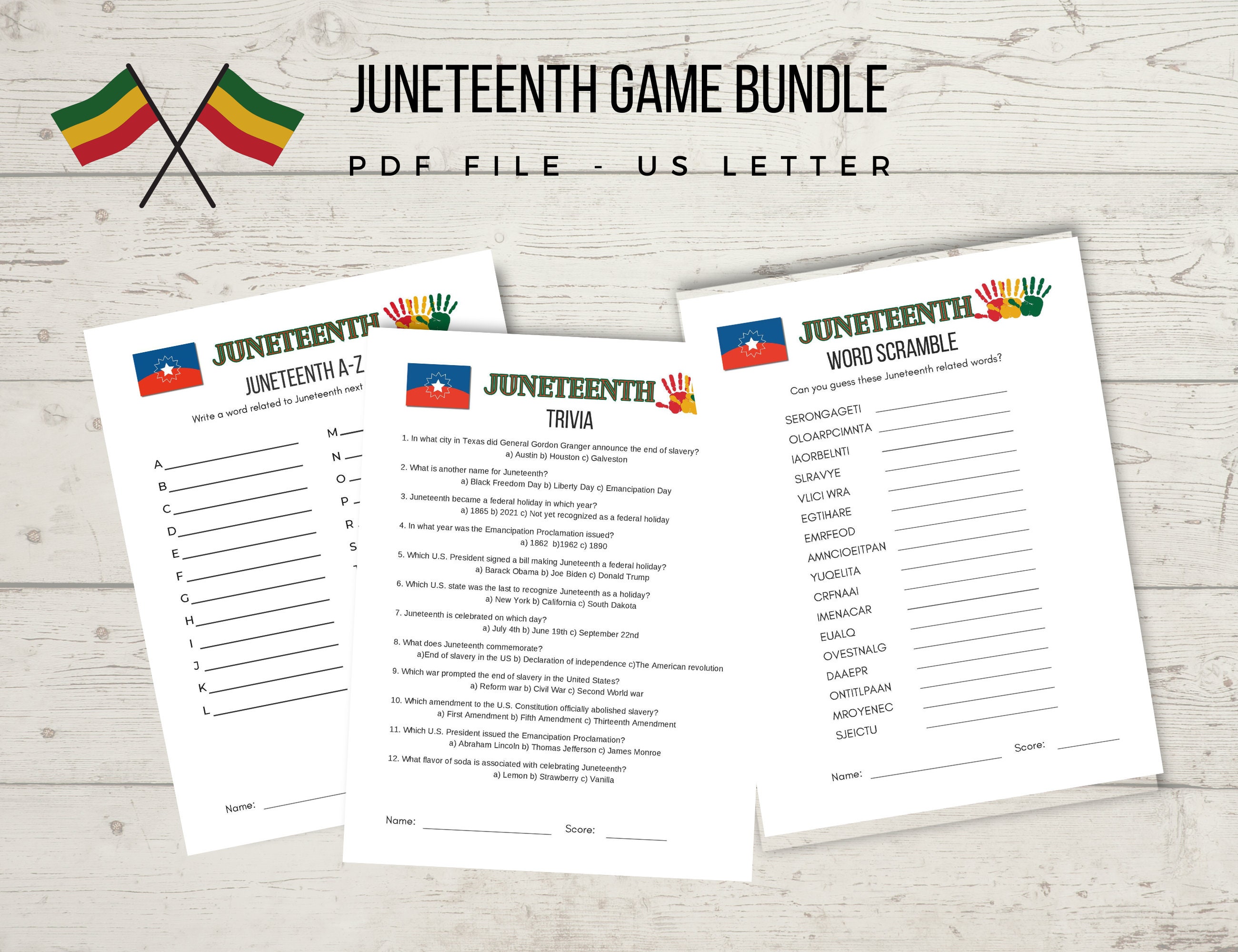 Juneteenth Game Bundle, Includes Juneteenth Trivia, Word Scramble and A ...
