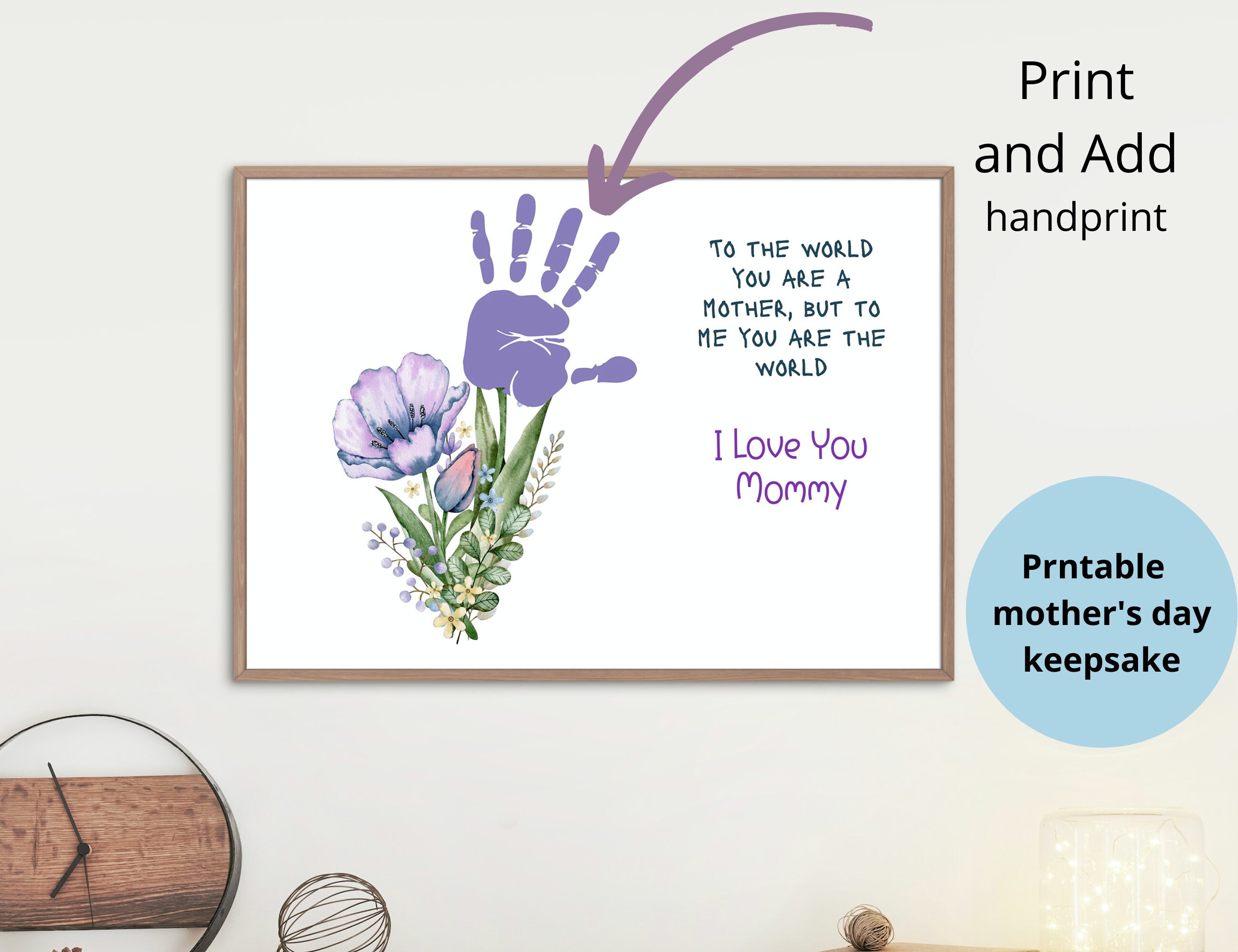 Mother's Day Flower Handprint Art, I Love You Mommy Printable Gift ...
