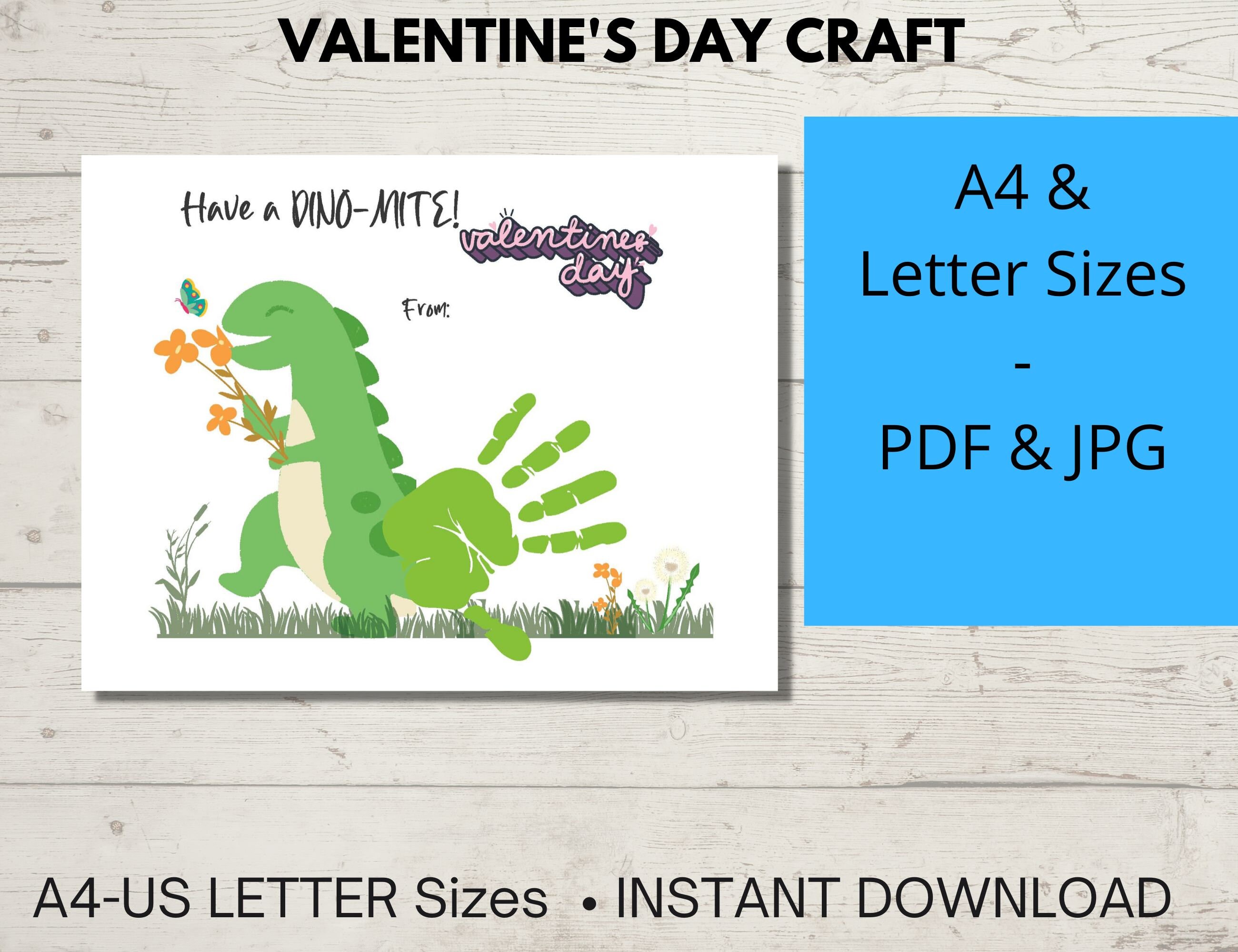 Dinosaur Valentine Day Handprint, Footprint Craft Printable, Daycare ...