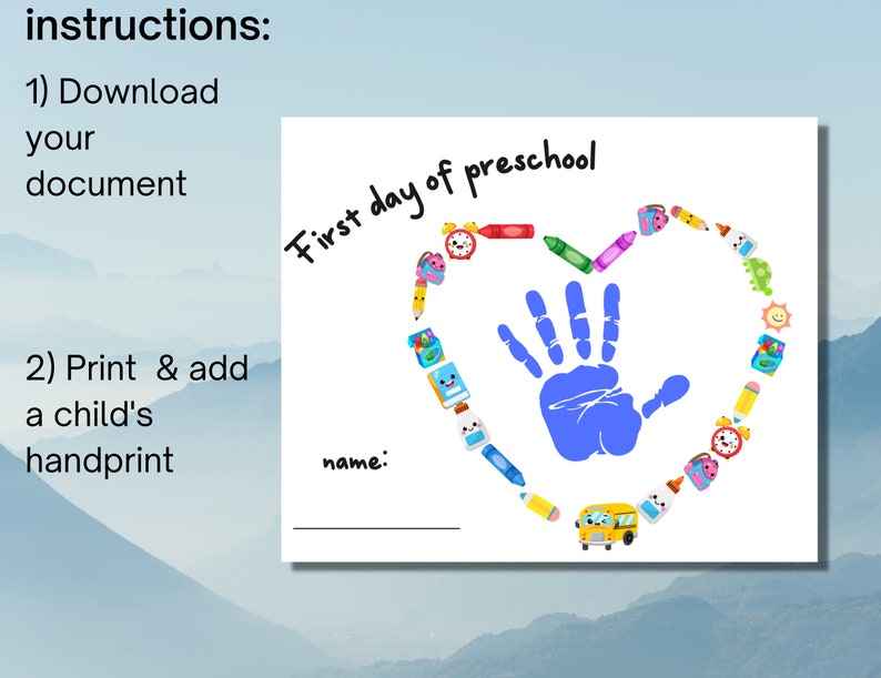 My First Day of Preschool Handprint Art Printable, Back to School ...
