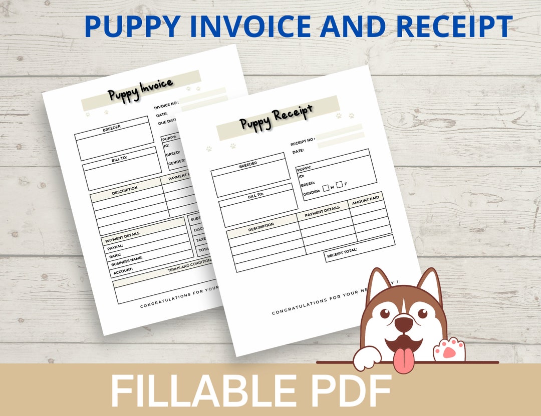 Puppy Invoice and Receipt, Fillable Dog Breeder Forms, Puppy Bill - Etsy