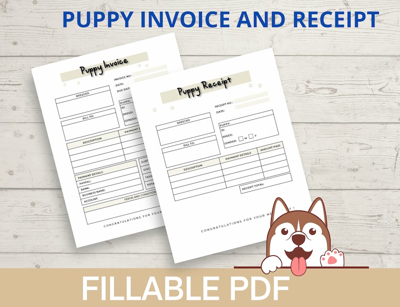 Puppy Invoice and Receipt, Fillable Dog Breeder Forms, Puppy Bill - Etsy