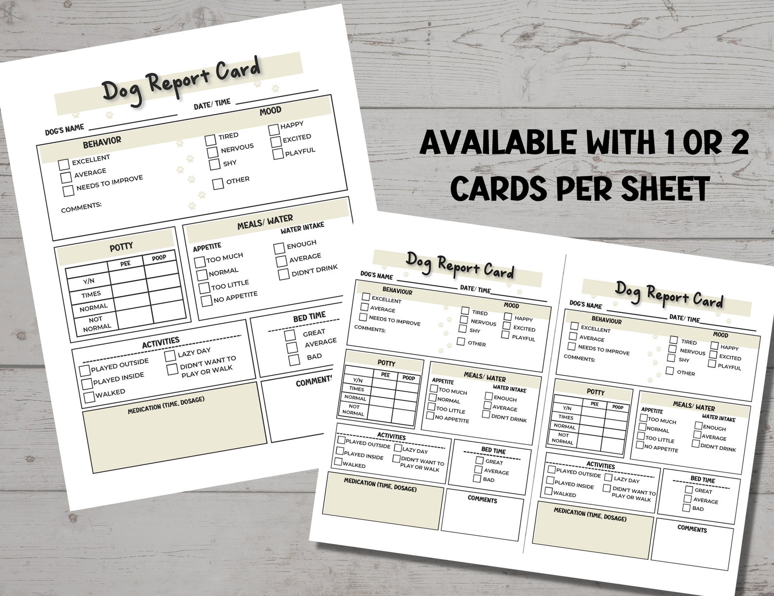 Dog Report Card, Dog Boarding Report Card, Pet Sitter Report Printable ...