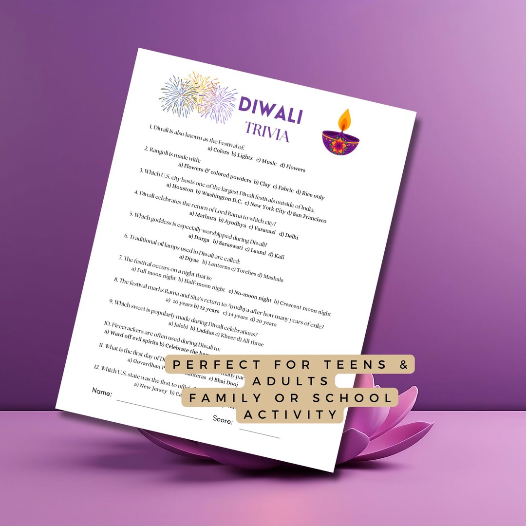 Diwali Trivia, Printable Game, Party, or School Diwali Activity, Trivia ...