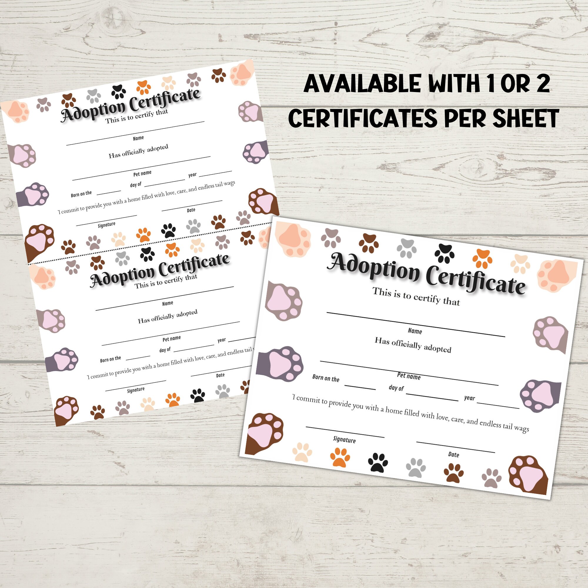 Pet Adoption Certificate, Puppy Adoption Party, Dog Adoption ...