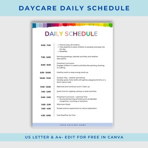Daycare Daily Schedule Printable, Daycare Forms, Daycare Hourly ...