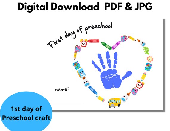 My First Day of Preschool Handprint Art Printable Back to - Etsy