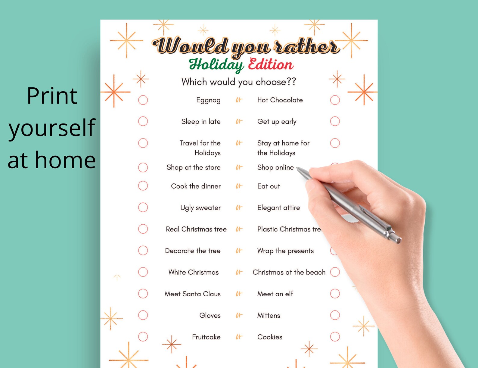 Winter Would You Rather, Holiday Edition, Printable Game - Etsy