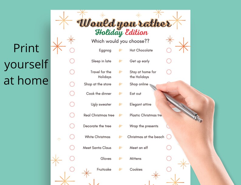 Winter Would You Rather, Holiday Edition, Printable Game - Etsy
