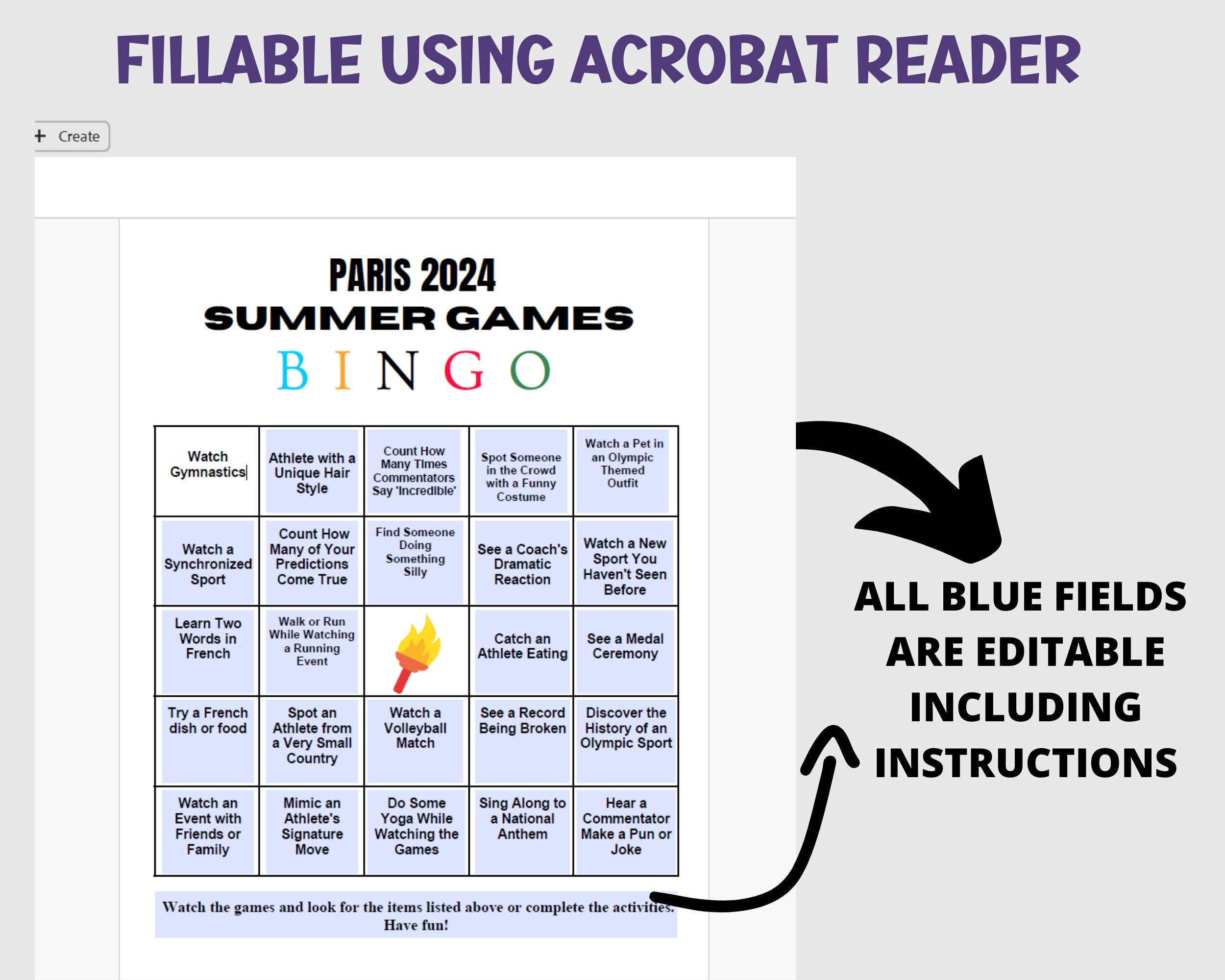 Summer Games Bingo, Paris 2024 Bingo Game - Etsy