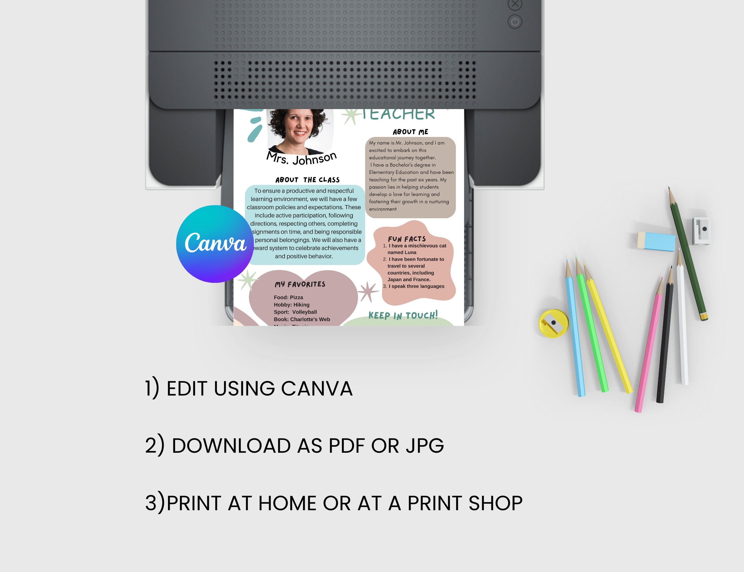 Meet the Teacher Boho Rainbow Canva Editable Template, About Me Teacher ...