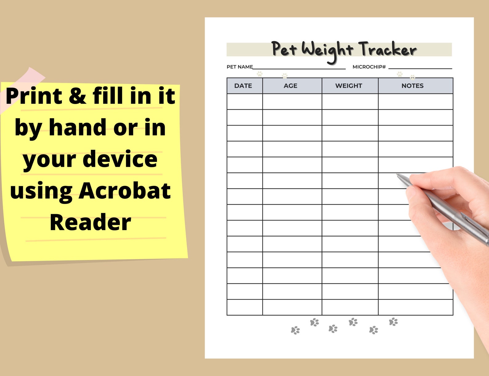 Puppy Weight Chart, Pet Weight Chart for Dog or Cat Editable, Printable ...