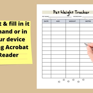 Puppy Weight Chart, Pet Weight Chart for Dog or Cat Editable, Printable ...