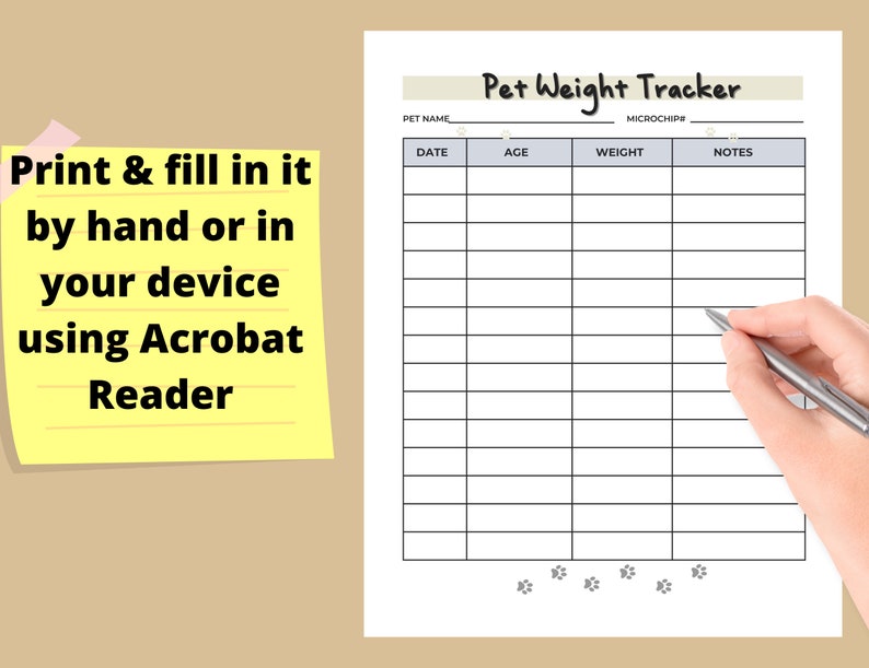 Puppy Weight Chart, Pet Weight Chart for Dog or Cat Editable, Printable ...