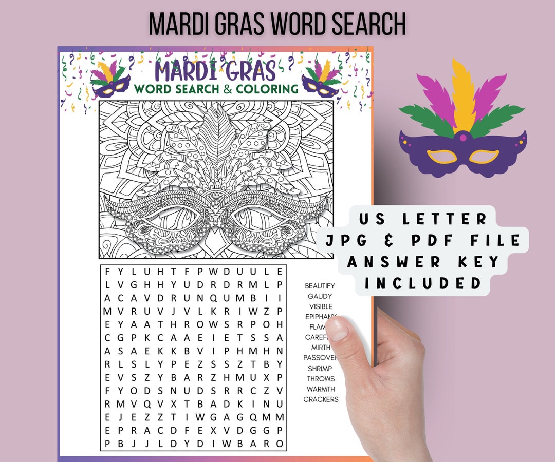 Mardi Gras Word Search Printable Game, Mardi Gras Party Game - Etsy