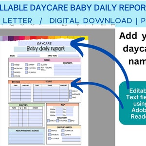 Daycare Baby Daily Report, Fillable Infant Daily Log, Baby Report Sheet ...