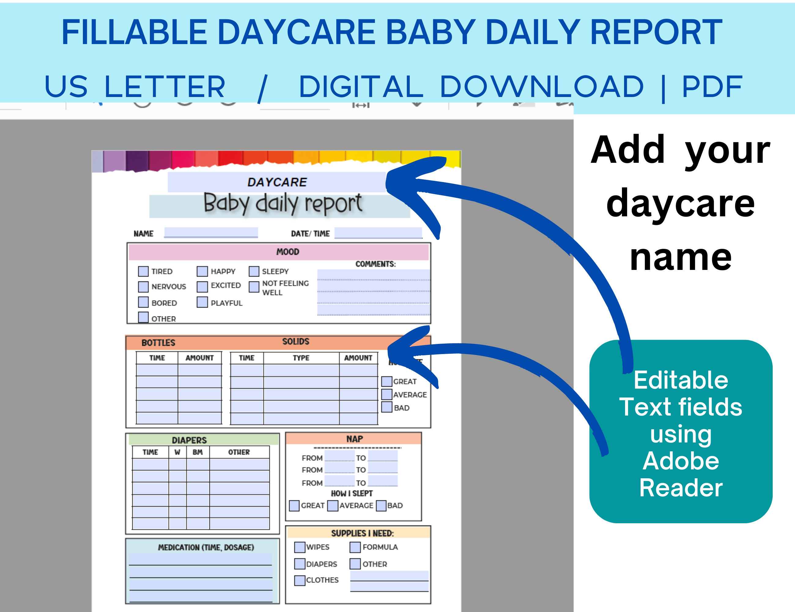 Daycare Baby Daily Report, Fillable Infant Daily Log, Baby Report Sheet ...