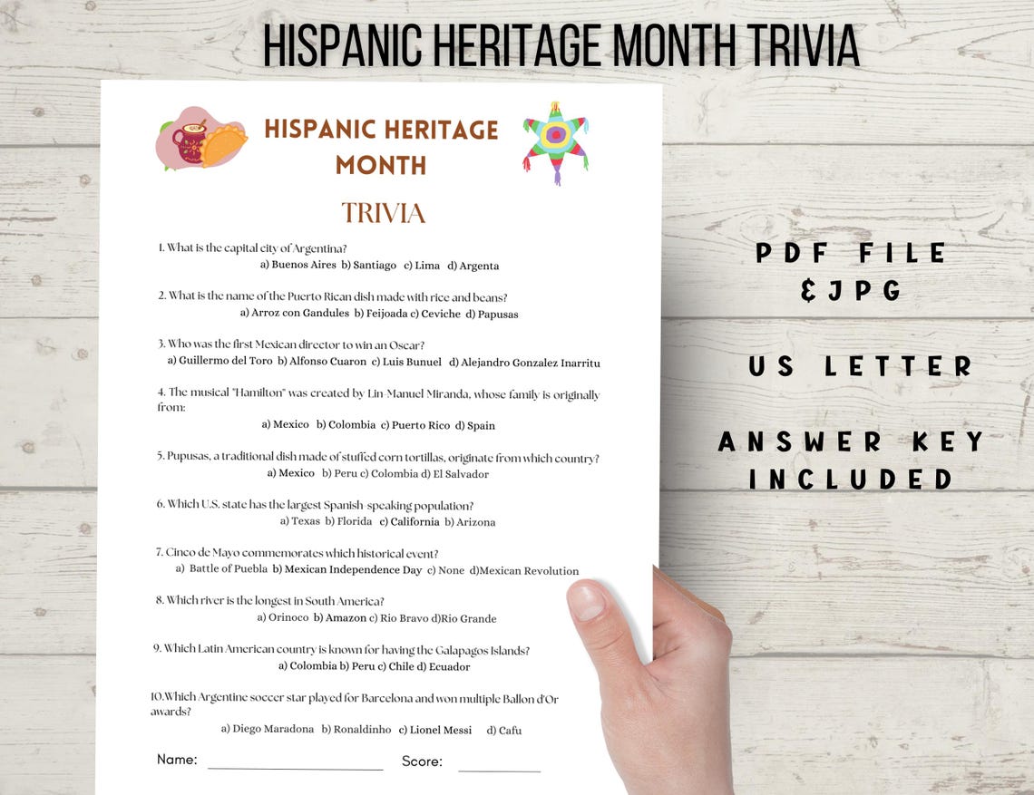 Hispanic Heritage Month Trivia Game, Hispanic Heritage Month Trivia ...