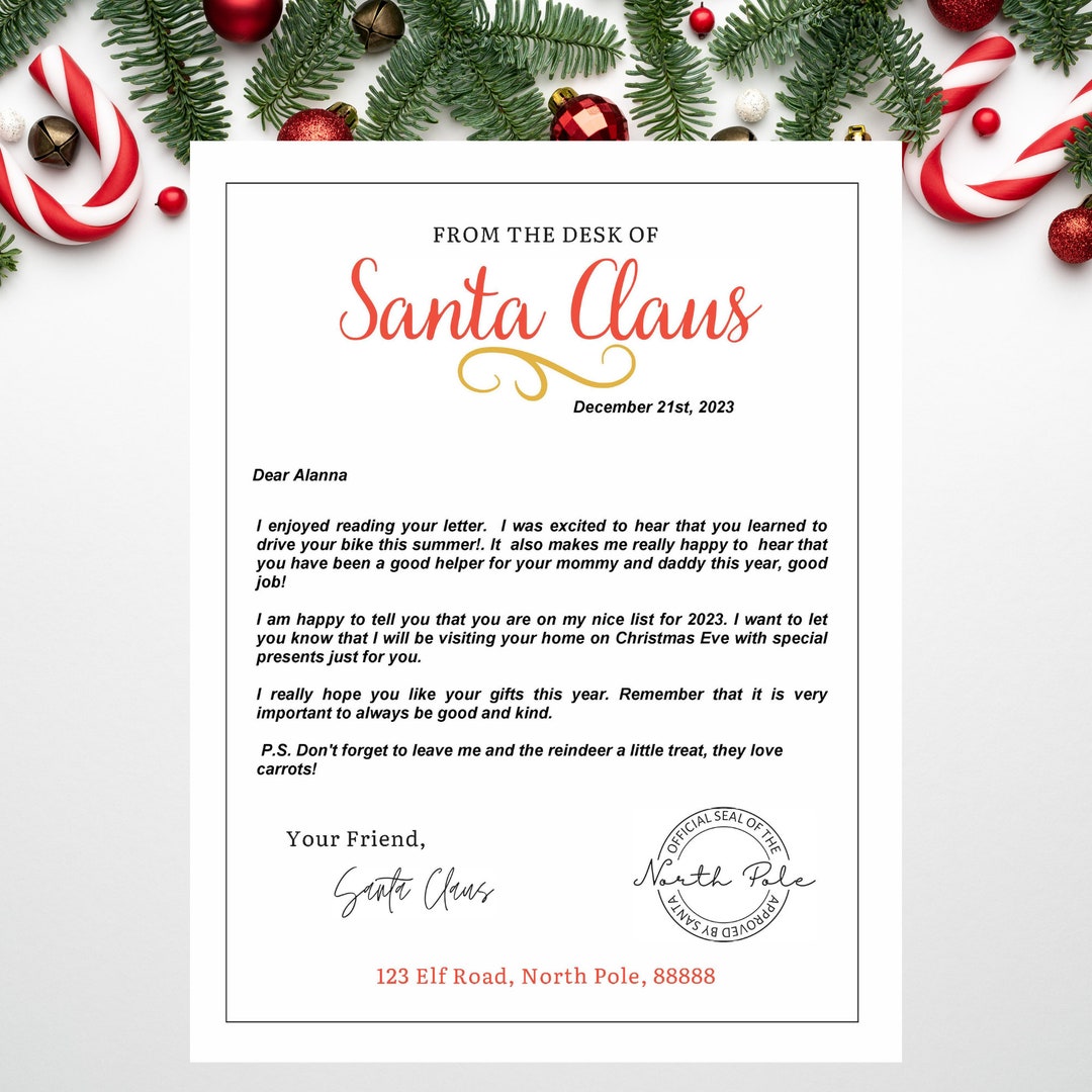 Letter From Santa, Editable Letter From Santa Claus, Personalized Santa ...