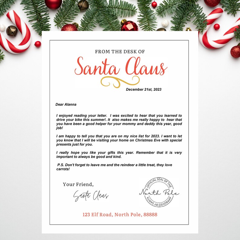 Letter From Santa, Editable Letter From Santa Claus, Personalized Santa ...