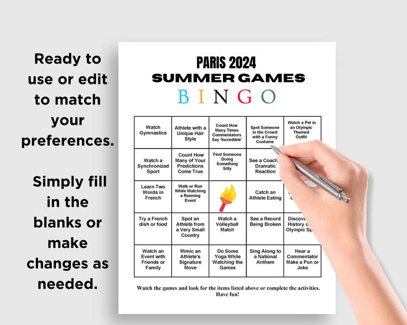 Summer Games Bingo, Paris 2024 Bingo Game - Etsy