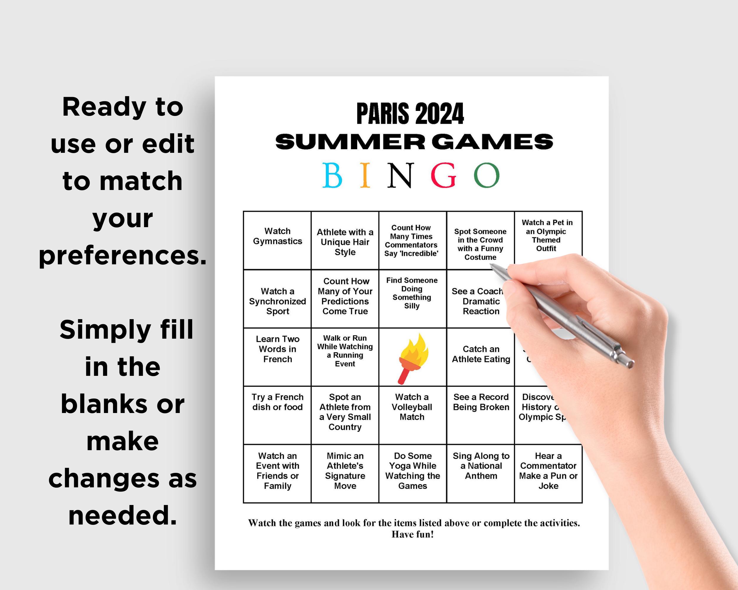Summer Games Bingo, Paris 2024 Bingo Game - Etsy