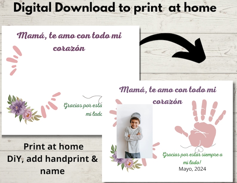 Mothers Day, Mom Handprint Mama Photo Handprint Art in Spanish Mothers ...