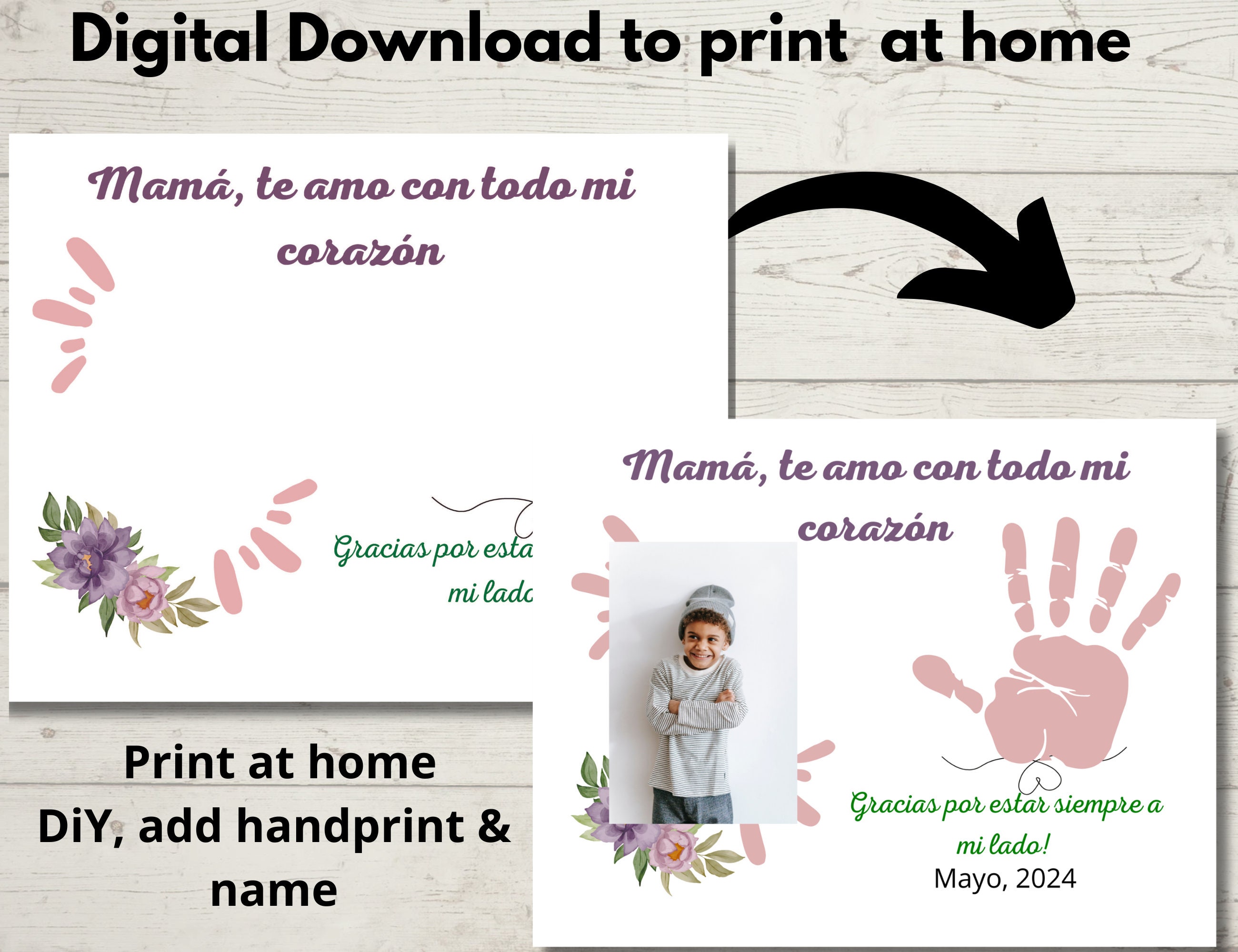 Mothers Day, Mom Handprint Mama Photo Handprint Art in Spanish Mothers ...