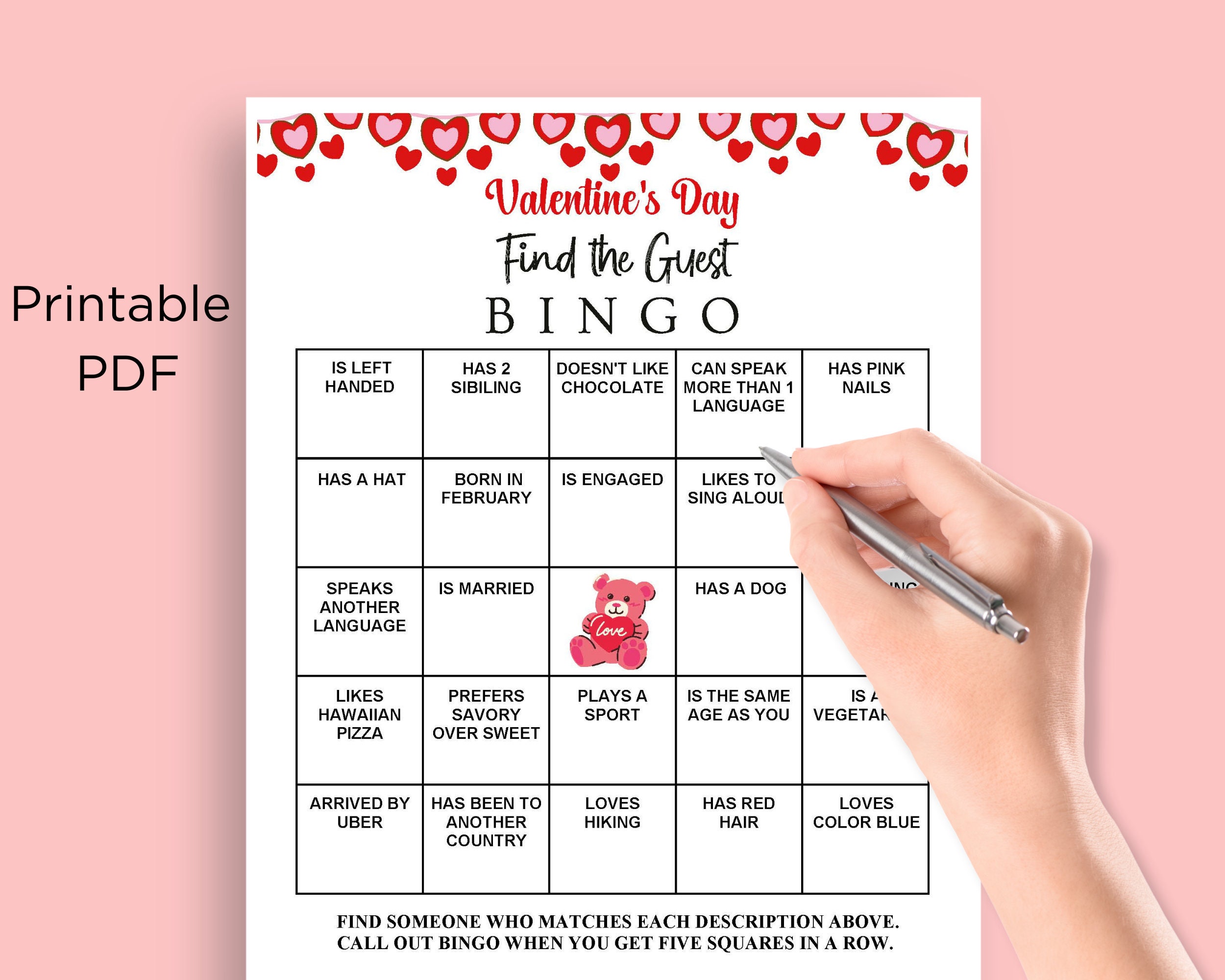 Valentines Find the Guest Bingo, Valentines Day Icebreaker Game ...
