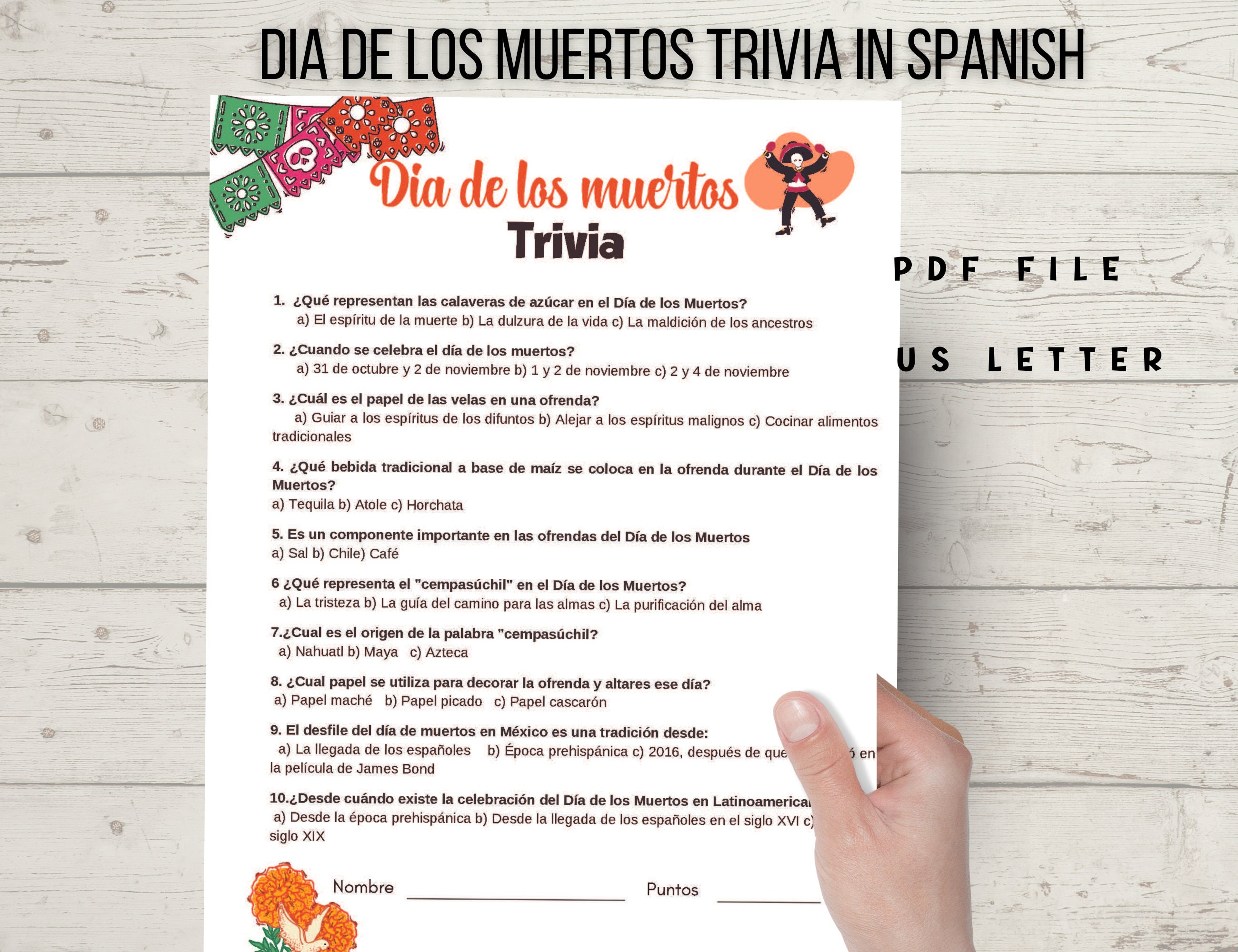 Dia De Los Muertos Trivia in Spanish, Printable PDF Game for ...