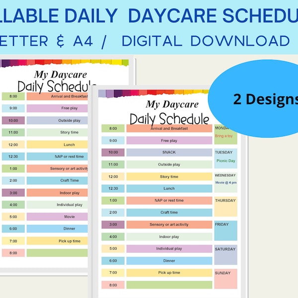 Daycare Schedule - Etsy