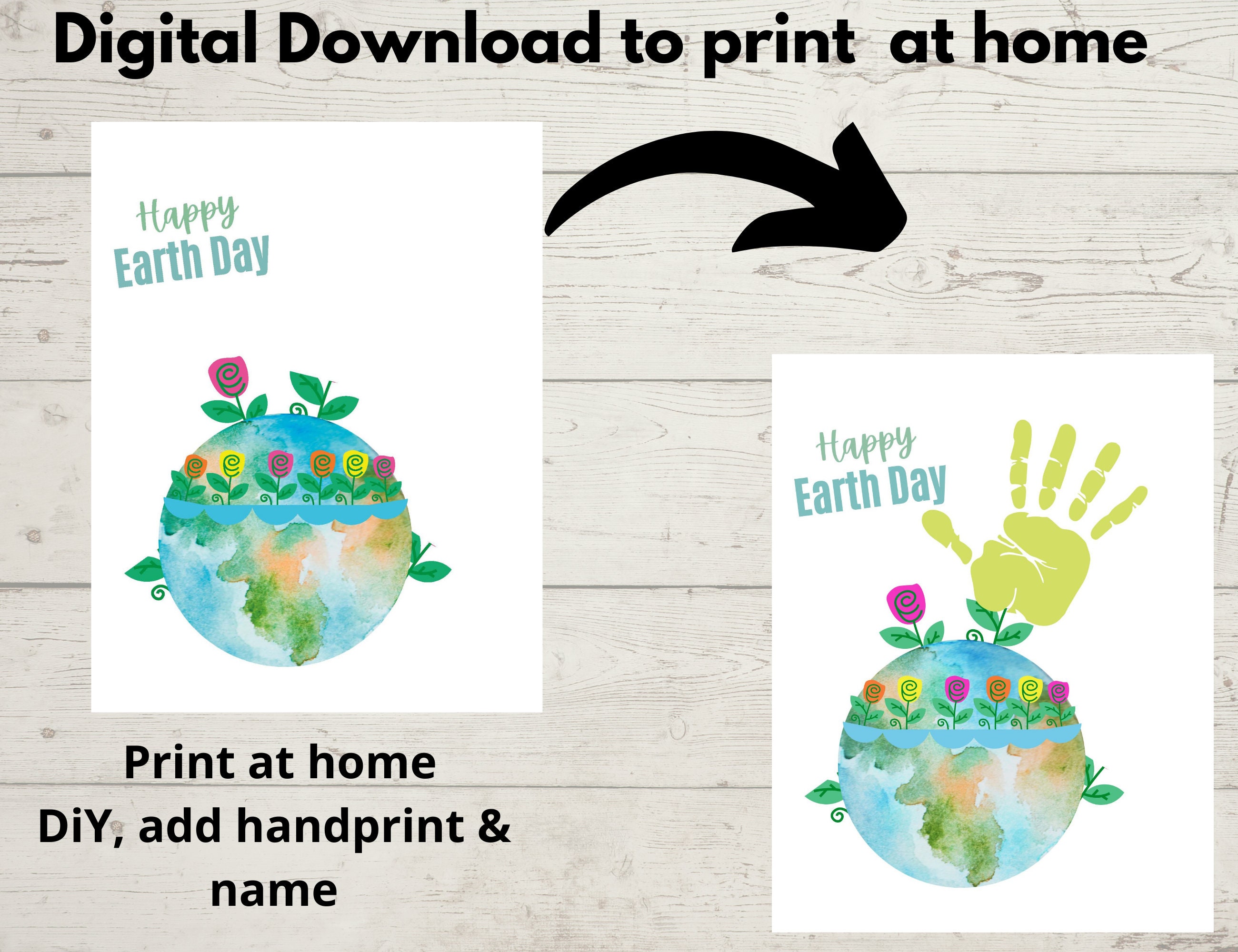 Earth Day Handprint Art, Earth Day Printable Activity for Preschool or ...
