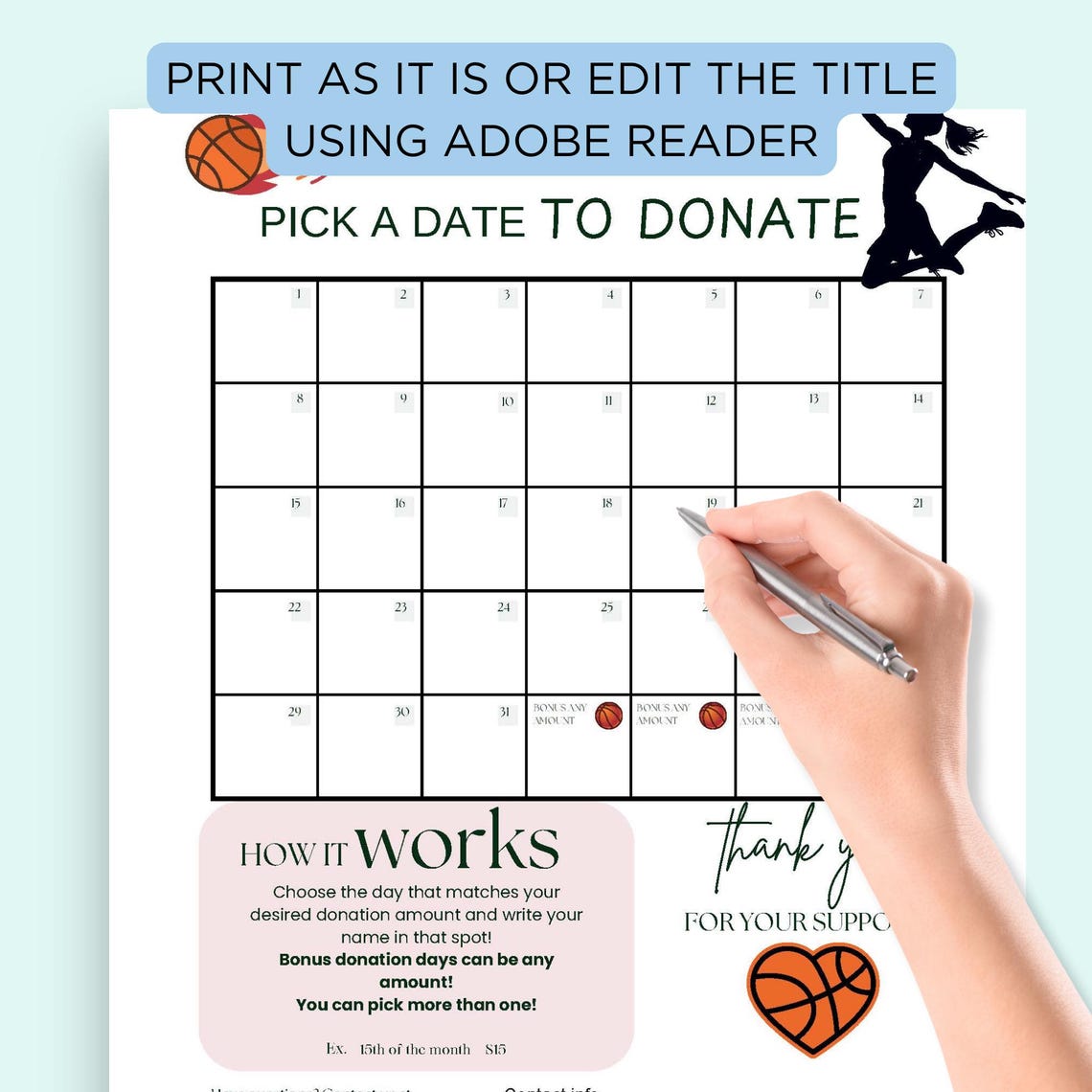 Pick a Date to Donate, Girls Basketball Fundraiser, Pick a Date ...