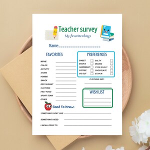 Teacher Survey Favorite Things Editable, Teacher Questionnaire to Get ...
