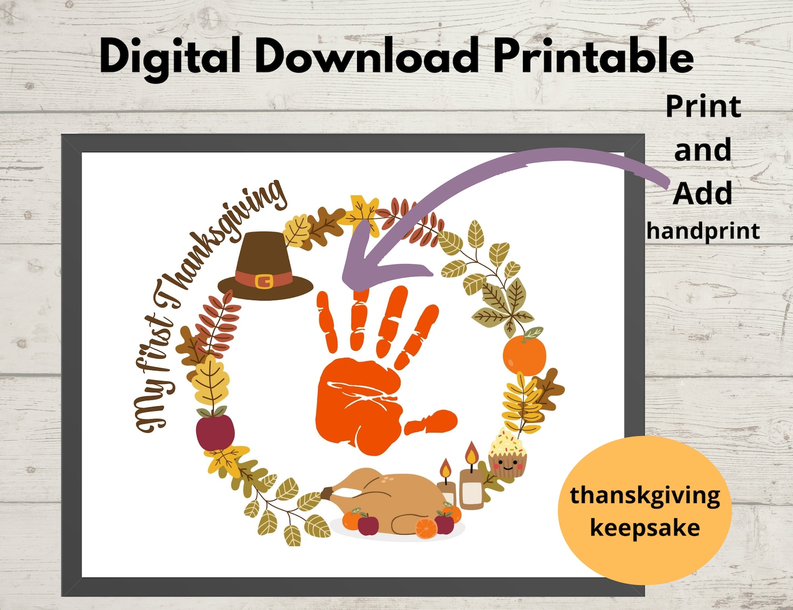 My First Thanksgiving Handprint Art Printable, Thanksgiving Activity ...