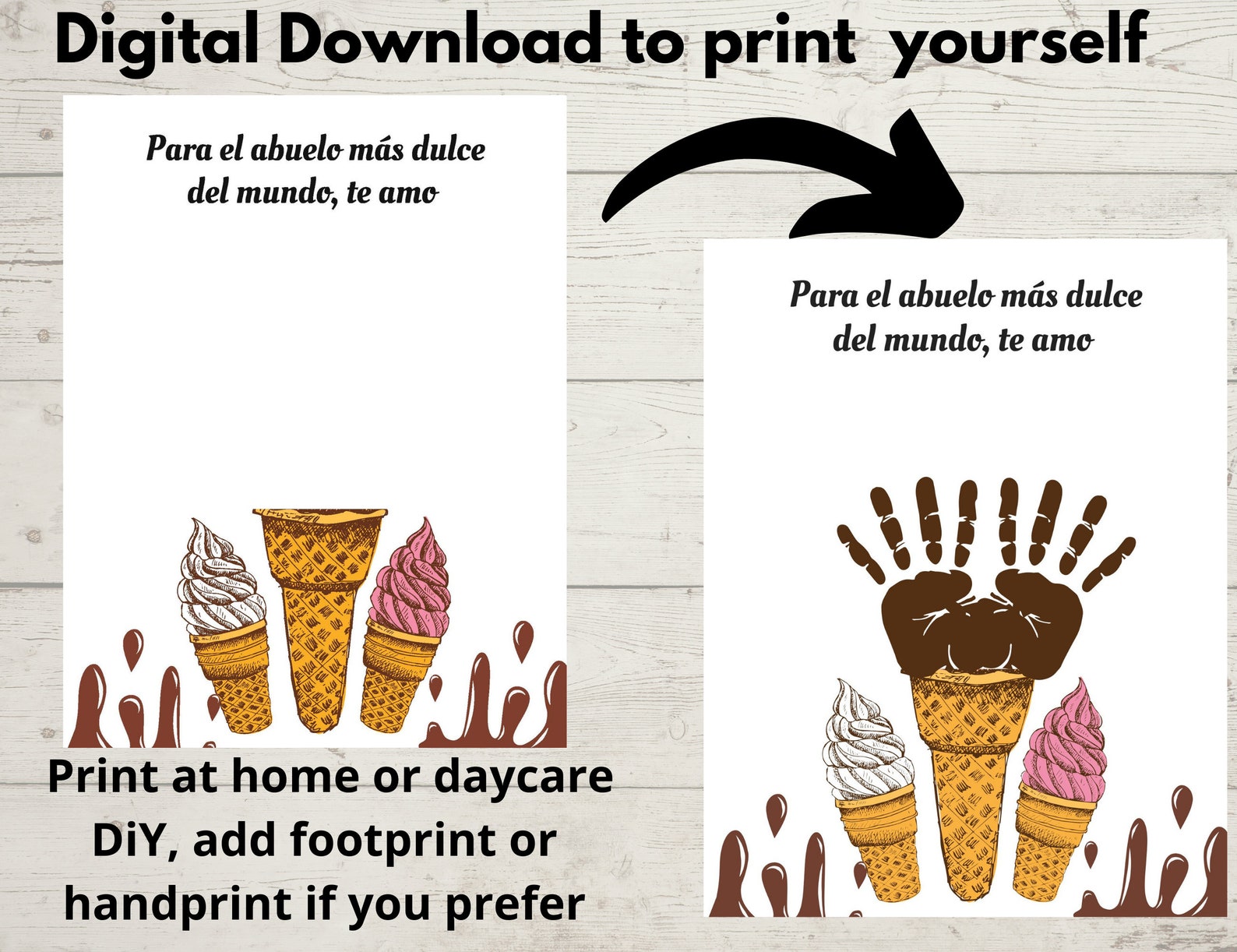 Abuelo Handprint Art, Gift for Abuelo in Spanish, Ice Cream Cone ...