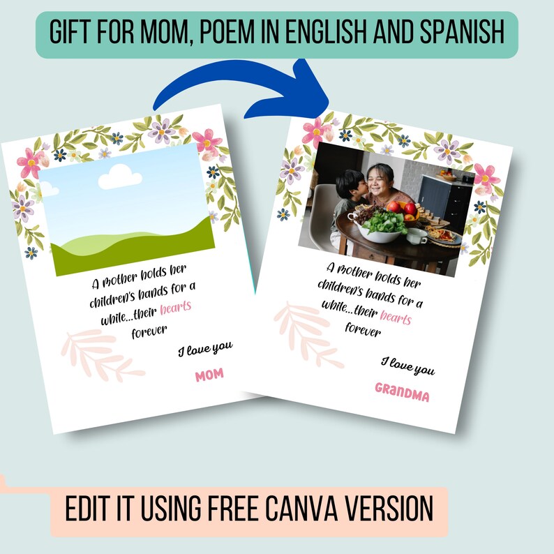 Mothers Day Poem Printable With Photo, Canva Editable, English and ...