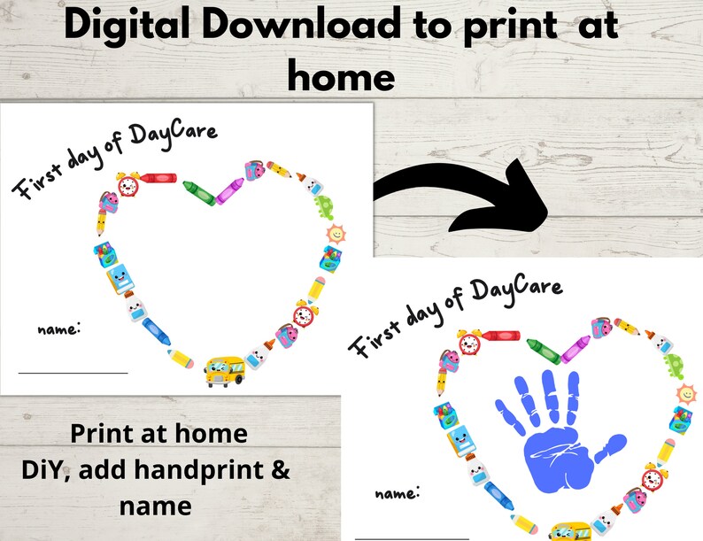 My First Day of Daycare Handprint Art Printable, Back to School ...